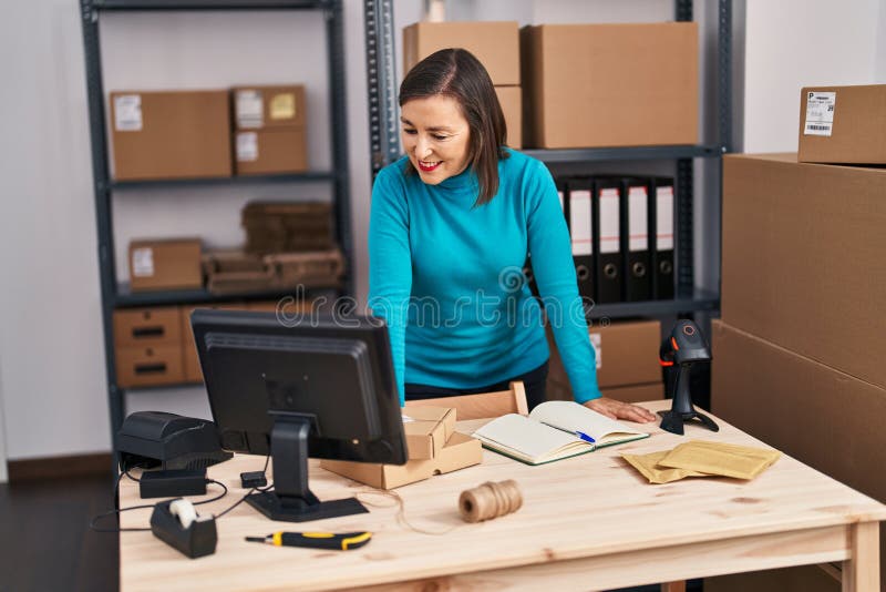 Middle Age Woman Ecommerce Business Worker Standing at Office Stock ...