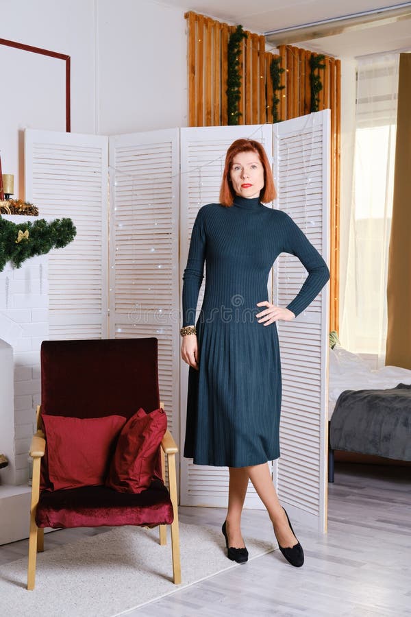 Middle Age Woman with Red Hair Posing Stock Photo - Image of people ...