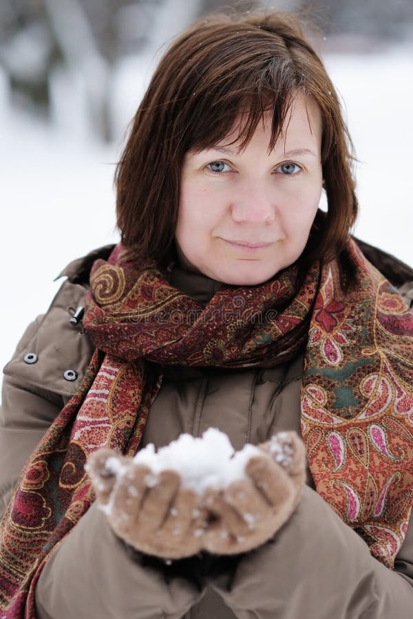 Middle age woman in winter stock image. Image of outdoors - 26983517