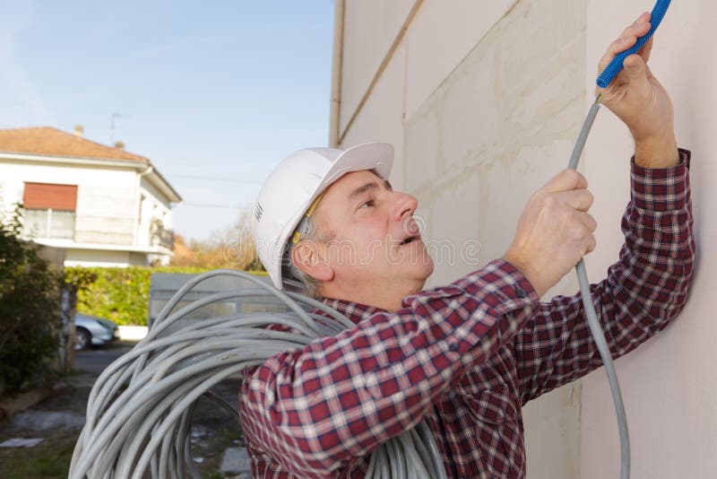 Middle Age Worker in Construction Site Stock Image - Image of blue ...