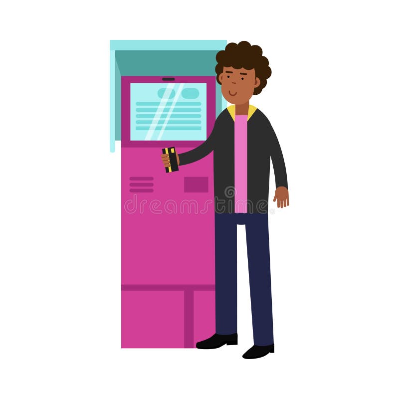 Middle-aged Blonde Man Wearing Suit Standing Next To ATM Vector ...