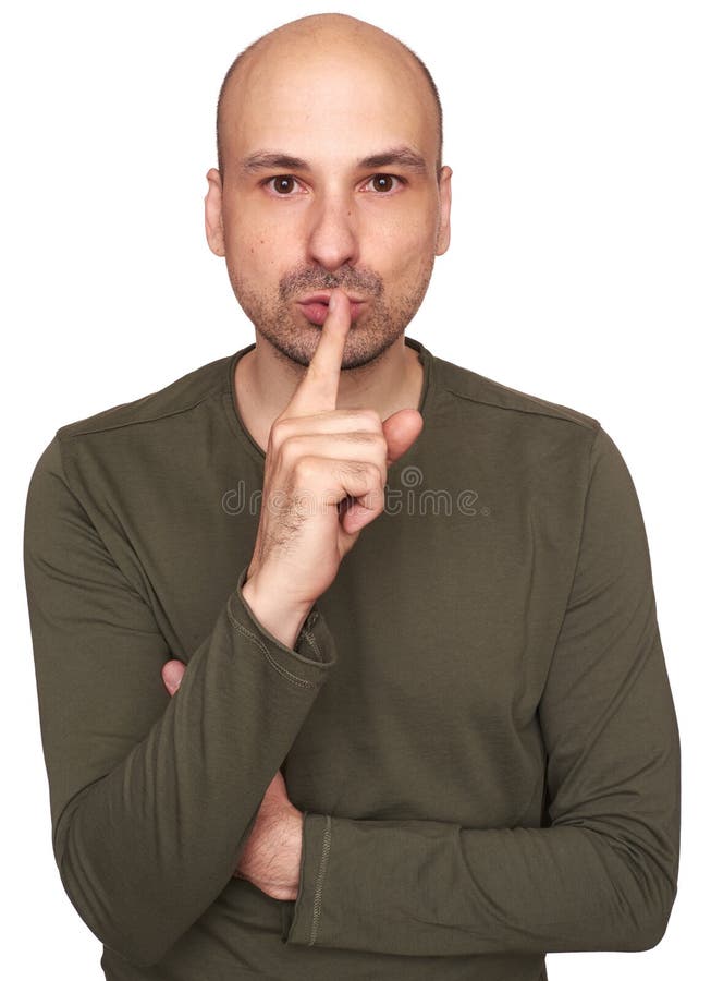 Middle Aged Bald Man Making Shh Gesture Stock Photo - Image of young ...
