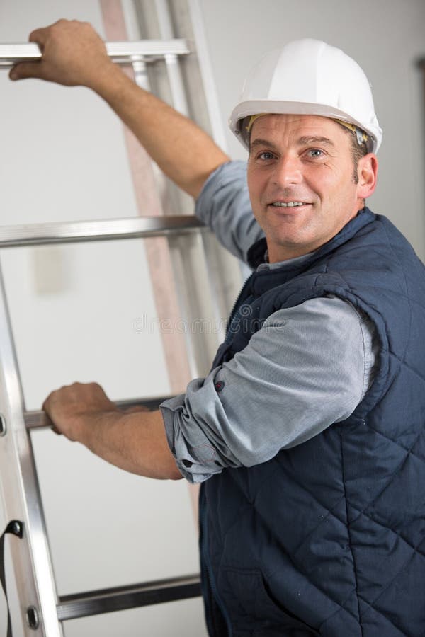 Builder with ladder stock image. Image of manual, handyman - 11850265