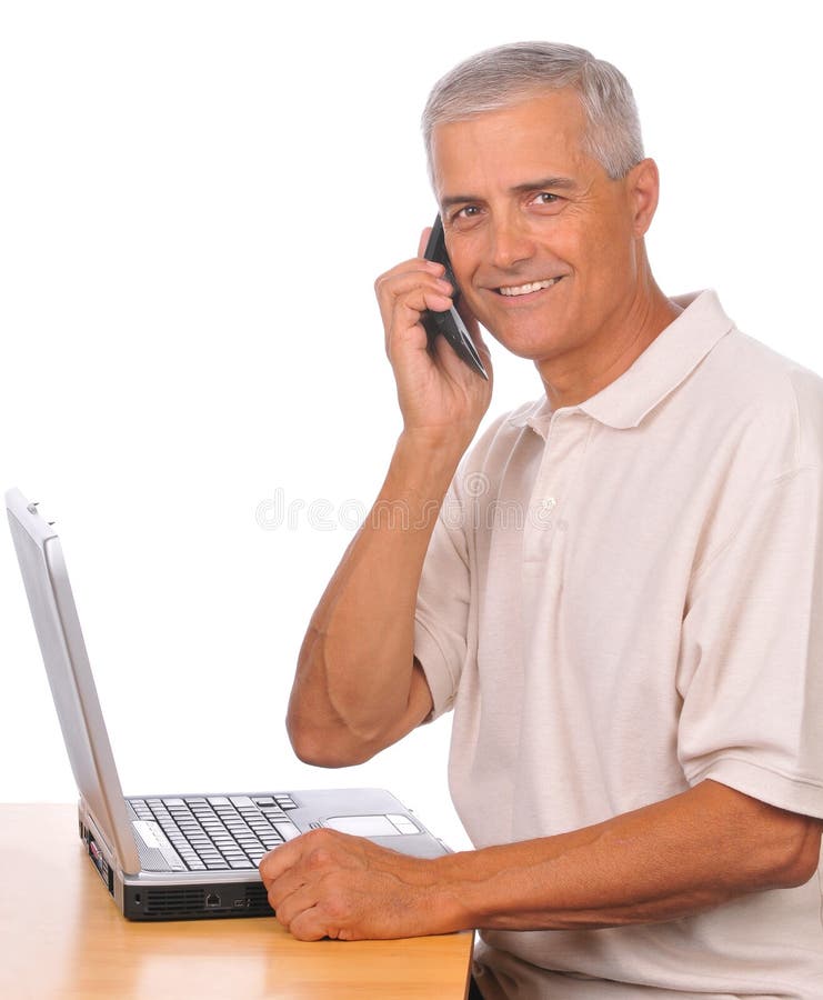 Middle Aged Businessman with Cell Phone Computer Stock Photo - Image of ...