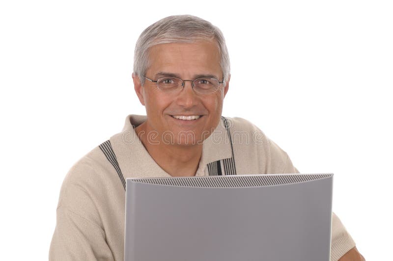 Middle Aged Businessman Computer Monitor Stock Image - Image of adult ...