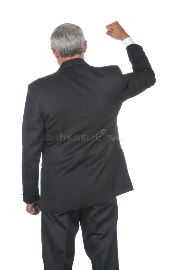 Middle Aged Businessman Hand Raised Stock Photo - Image of torso, hair ...