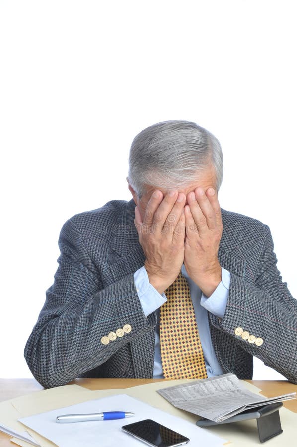 Middle Aged Businessman at His Desk Face in Hands Stock Photo - Image ...