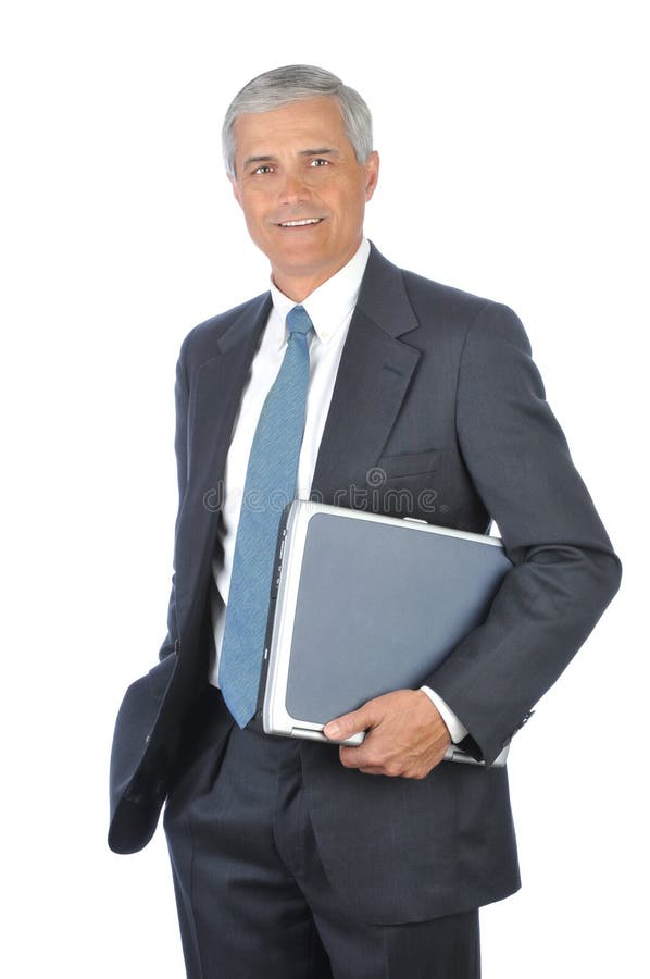 Middle Aged Businessman with Laptop Computer Stock Photo - Image of ...