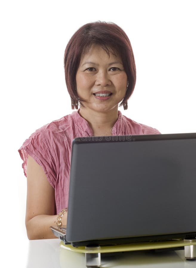 Middle Aged Businesswoman with Computer Stock Photo - Image of females ...