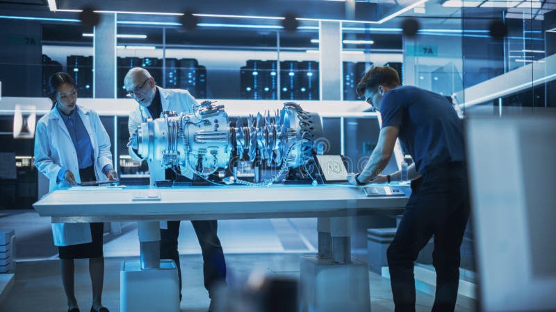 Middle Aged Engineer, Project Manager and Team of Scientists ...