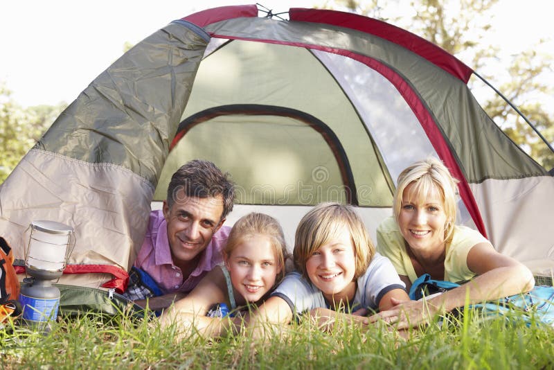 Middle Aged Family on Camping Holiday in Countryside Stock Image ...