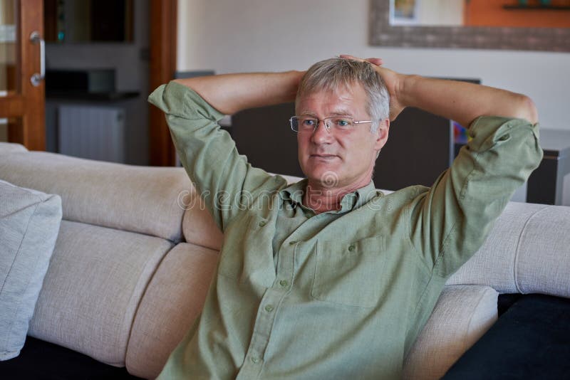 Middle-aged Handsome Man at Home Front of the Camera Stock Image ...