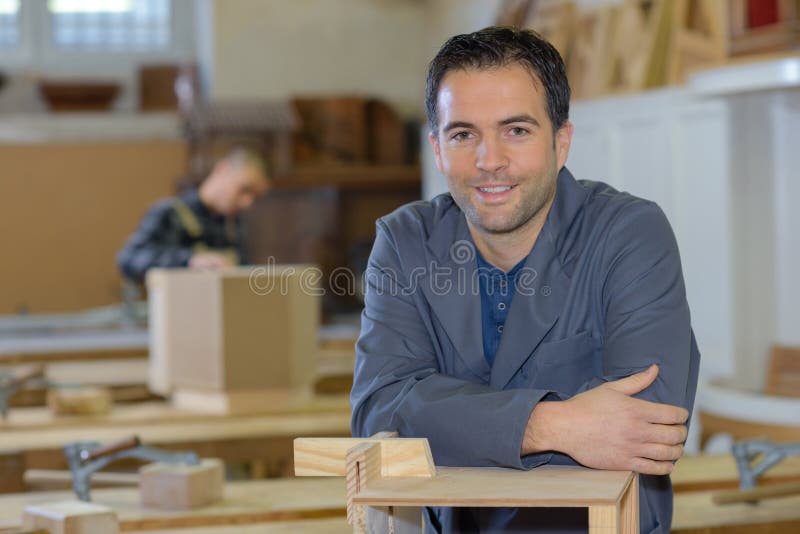 Middle Aged Male Carpenter Standing Behind Working Table Stock Photo ...
