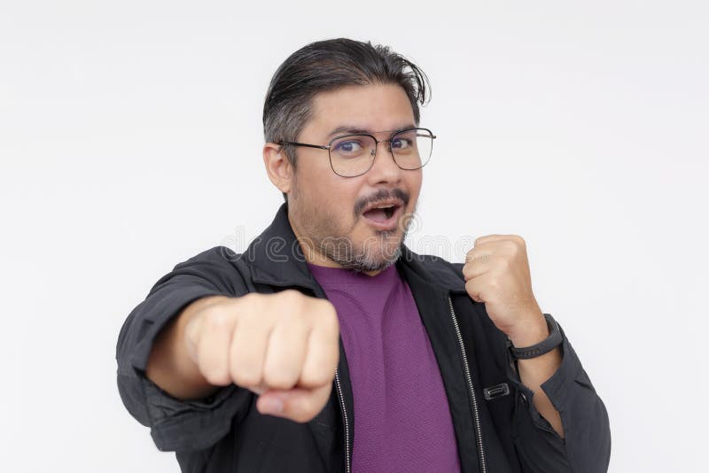 A Middle Aged Male Supervisor Eagerly Throws a Punch. Ready and Gung-ho ...