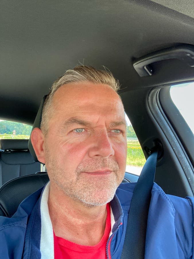 Middle Aged Man Driving a Car Stock Image - Image of middle, view ...