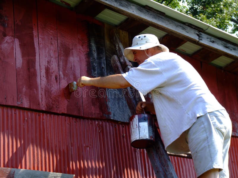 Middle-aged Man on Ladder Painting Stock Image - Image of aged, boomer ...