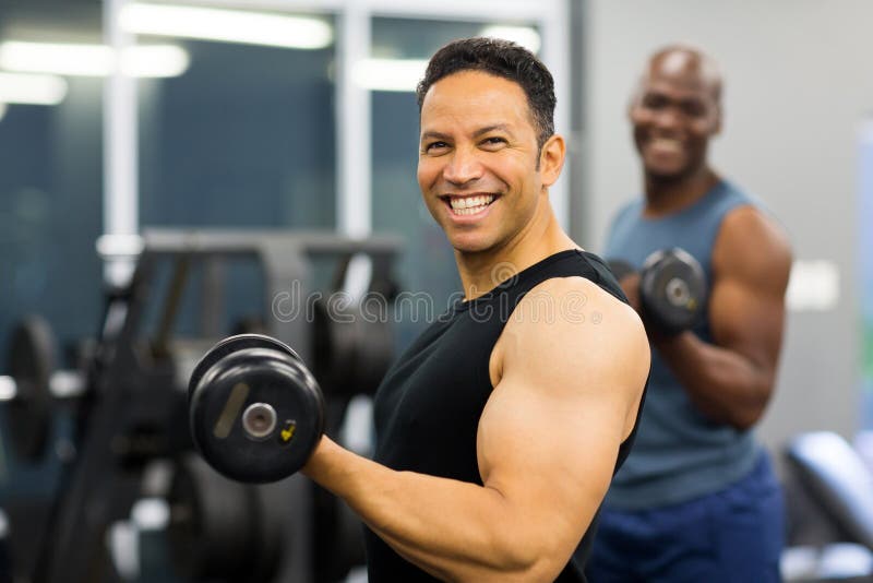 Middle Aged Man Lifting Weights Stock Image - Image of healthy ...