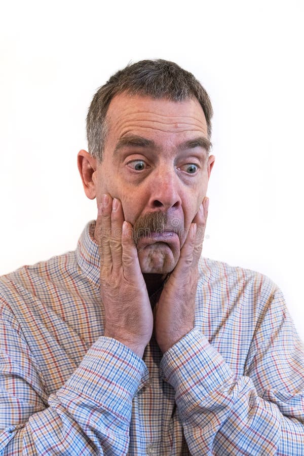 Middle Aged Man Looks in Surprised Dismay at His Half Missing Mustache ...