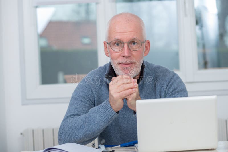 Middle-aged Man Using Laptop in His Office Stock Image - Image of aged ...