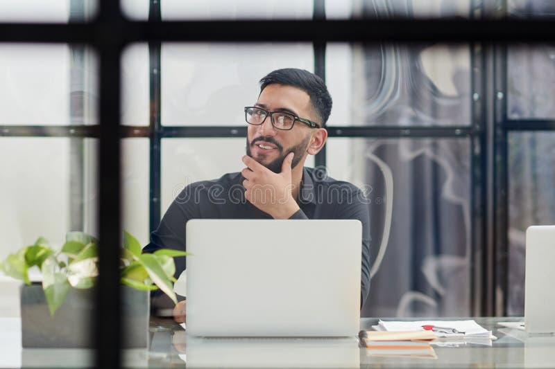 Middle-aged Man Working on Laptop in Office Stock Photo - Image of ...