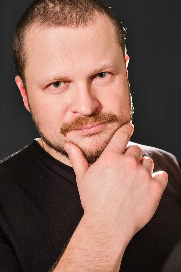 Middle-aged Manwith Beard Monochrome Portrait Stock Photo - Image of ...