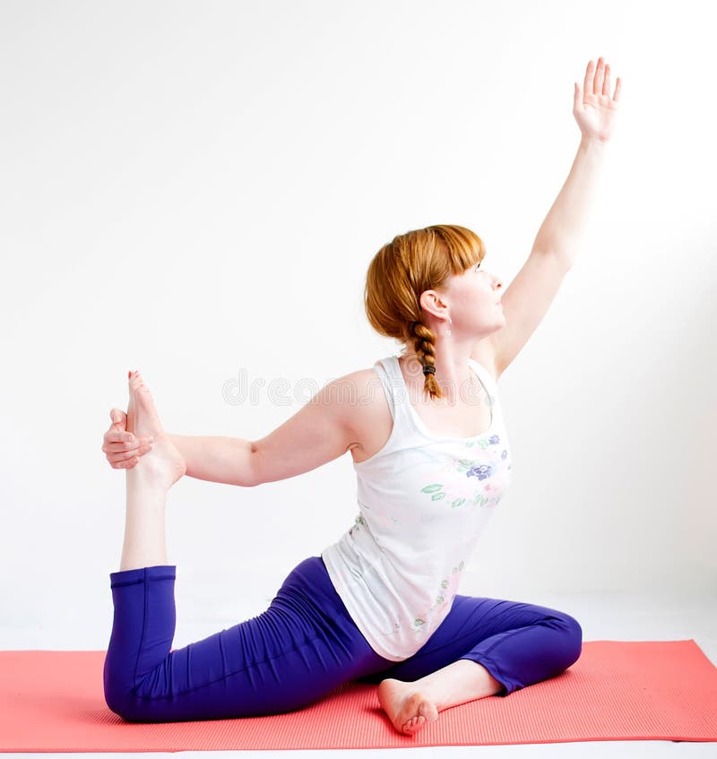 Middle Aged Woman Exercise Yoga Stock Image - Image of position ...