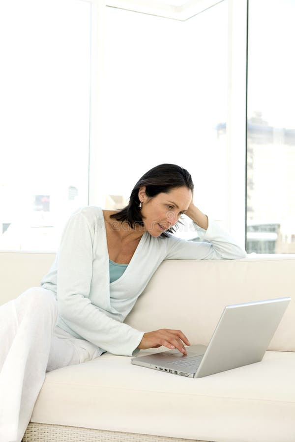 Middle-aged Woman Using Laptop Stock Image - Image of computer, person ...