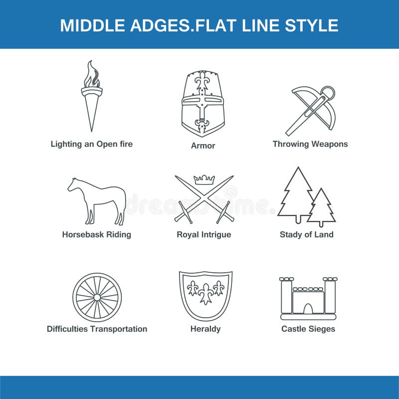 Middle Ages Flat Line Style Stock Illustration - Illustration of ...