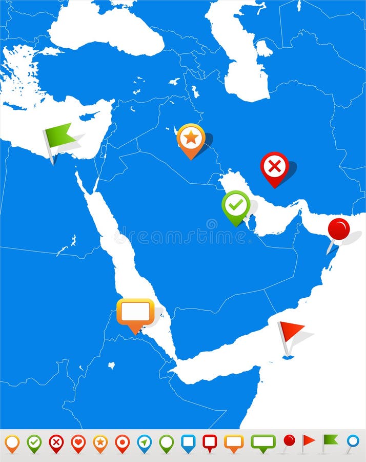 Middle East and Asia - Map and Navigation Labels - Illustration. Stock ...