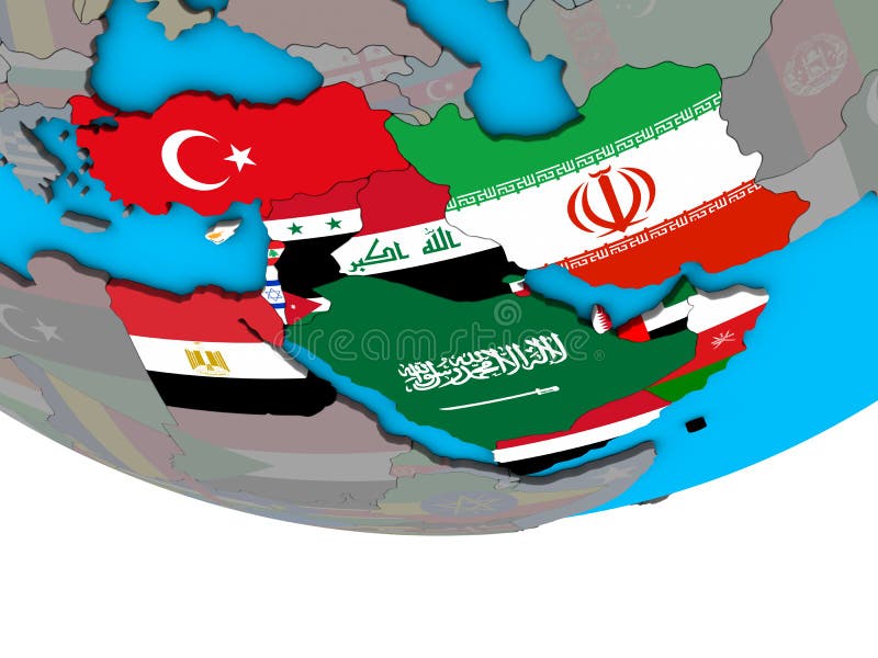 Middle East with Flags on Globe Stock Illustration - Illustration of ...