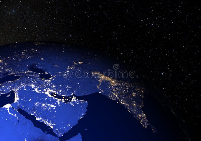 The Middle East from Space at Night Stock Illustration - Illustration ...