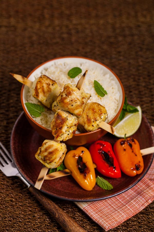 Middle Eastern Chicken Kebabs Stock Photo - Image of leaves, homemade ...