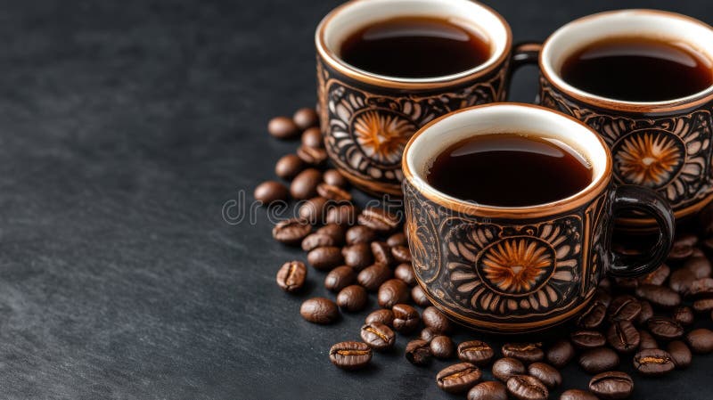 Middle Eastern Coffee Scene, Traditional Turkish Coffee Cups on a Vivid ...