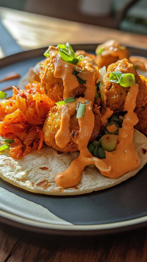 A Middle Eastern Falafel Wrap with Korean Kimchi. Stock Illustration ...