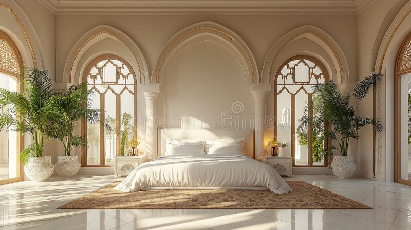 Middle Eastern Inspired Bedroom with Elegant Decor Stock Illustration ...