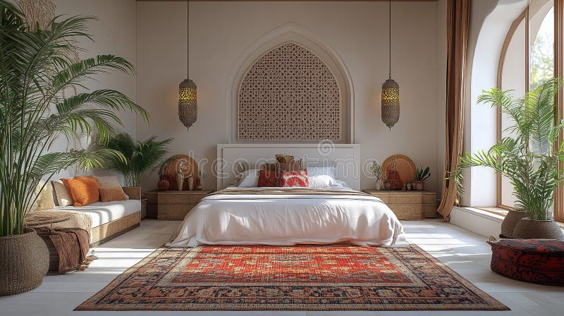 Middle Eastern Inspired Bedroom with Elegant Decor Stock Illustration ...