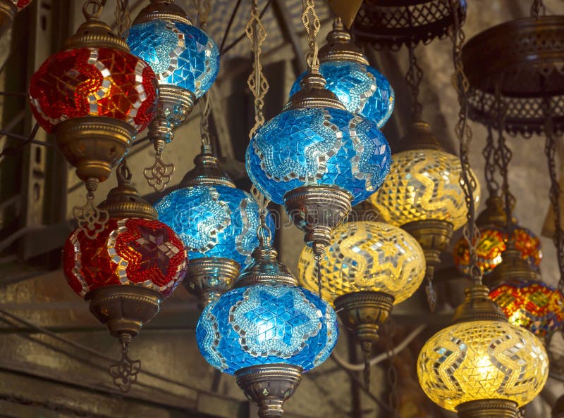 Middle Eastern Lambas of Different Colors and Sizes are Hanging in the ...