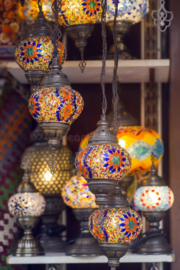 Middle Eastern Lambas of Different Colors and Sizes are Hanging in the ...