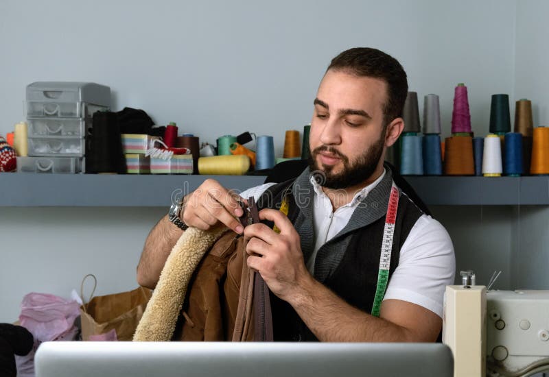 Tailor Man sewing stock photo. Image of fashion, work - 264537996
