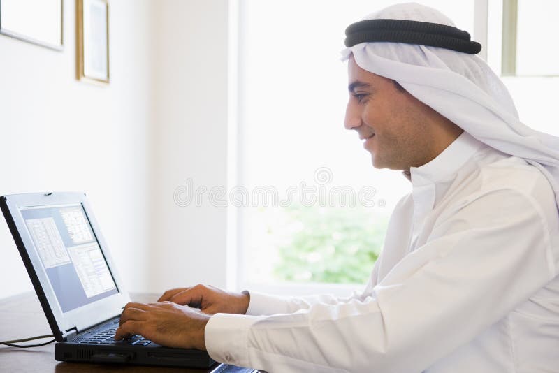 A Middle Eastern Man in Front of a Computer Stock Image - Image of ...