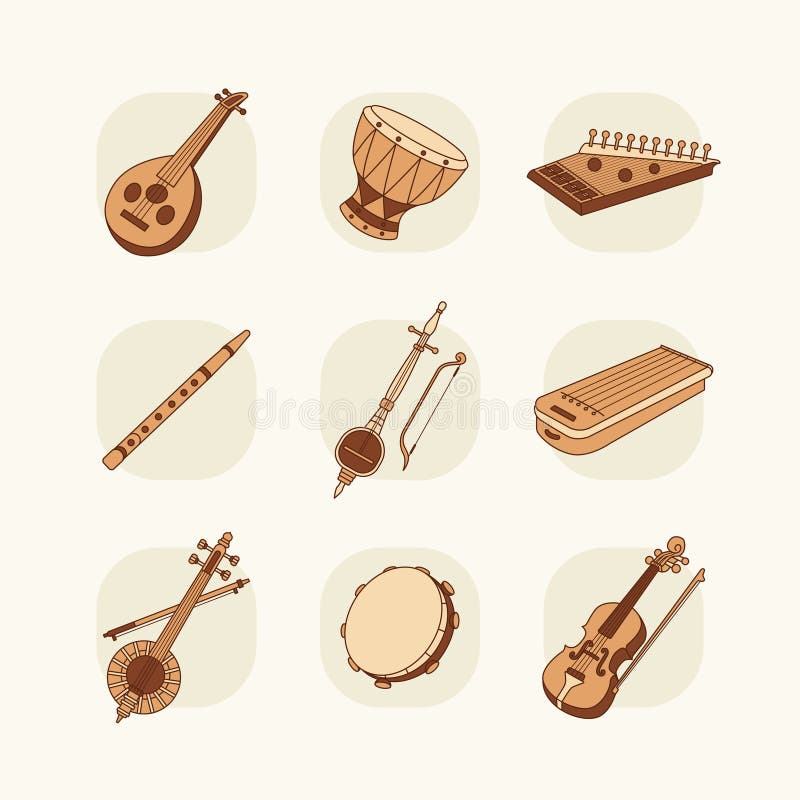 Middle Eastern Musical Instruments Icons Stock Vector - Illustration of ...