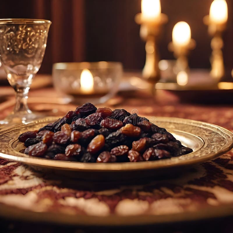 Middle Eastern Room Set Up for Iftar Dinner Raisins Stock Illustration ...