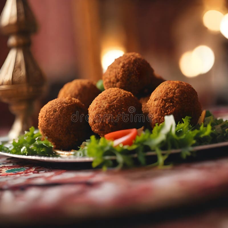 Middle Eastern Room Sets Stage for Iftar with Falafel on Table Stock ...