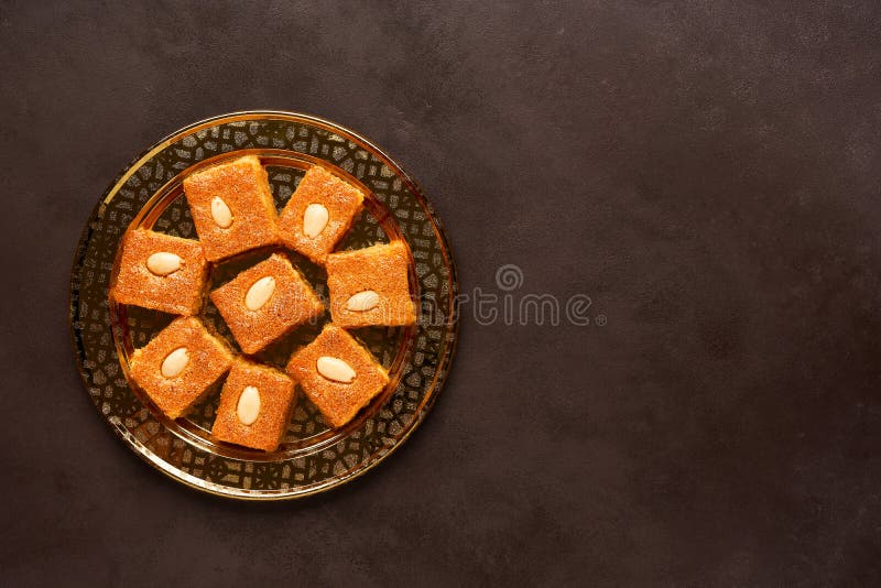 Basbousa or Namoora Traditional Arabic Semolina Cake with Cashew Nuts ...