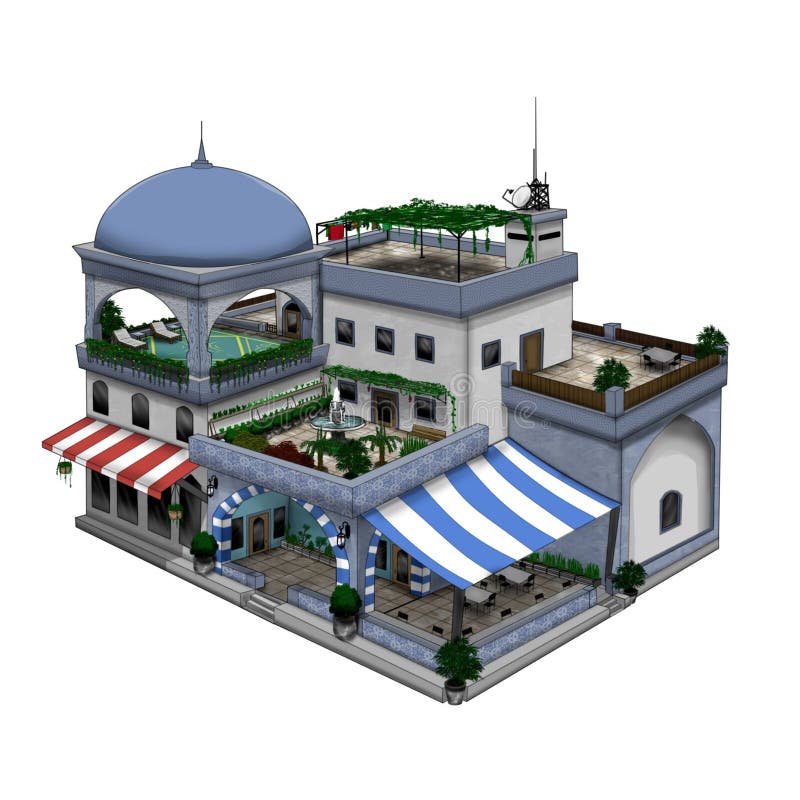 Middle Eastern-style Multi-storey House with Rooftop Garden and Shop ...