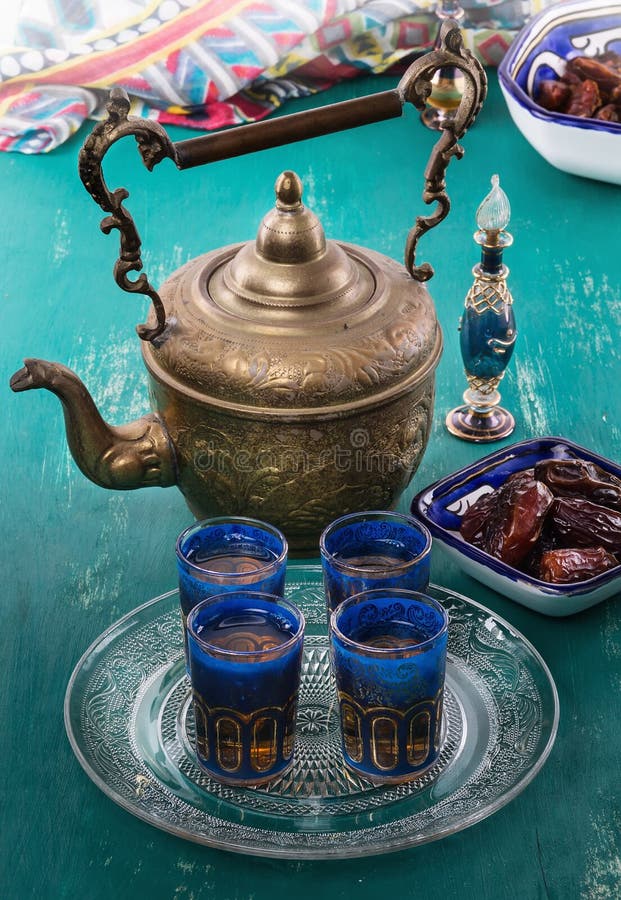 Middle Eastern Tea Date Palm Over Wooden Background Stock Photos - Free ...