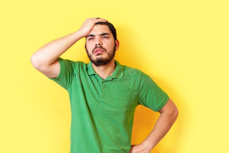 Middle Eastern Young Hipster Man Surprised with Hand on Head for a ...