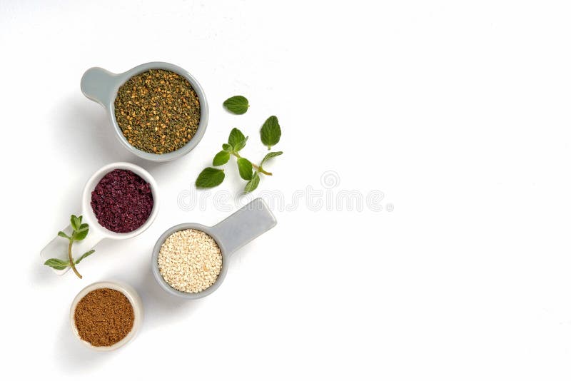 Middle Eastern Zaatar Spices with Ingredients. Top View with Copy Space ...