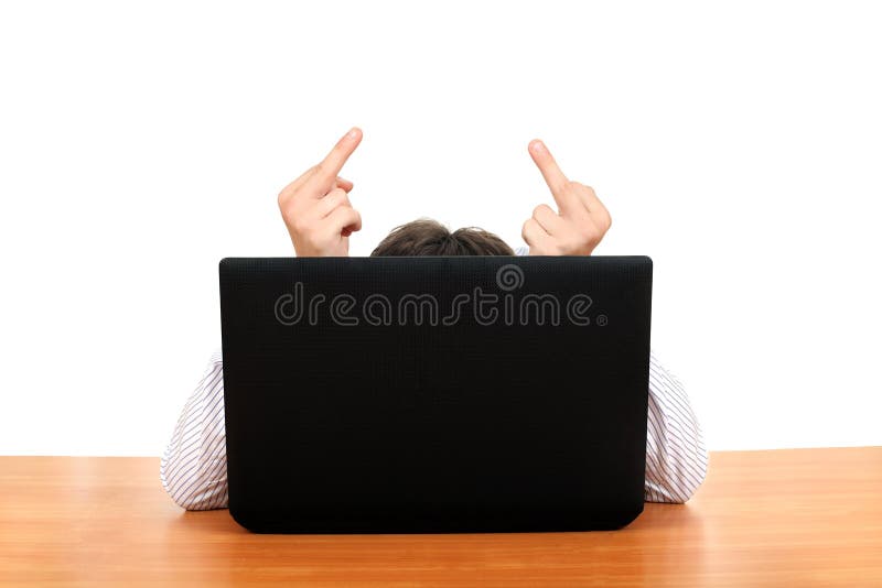 Middle Finger Behind Laptop Stock Photo - Image of indecent, finger ...