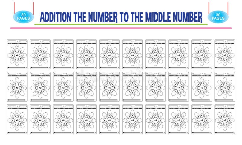 Middle Number Addition Math Worksheets Stock Vector - Illustration of ...